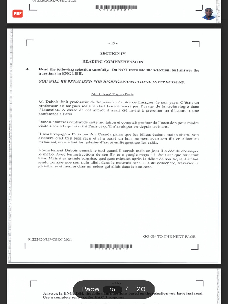 2021 Jun CSEC French p2.PDF - Google Drive | PDF