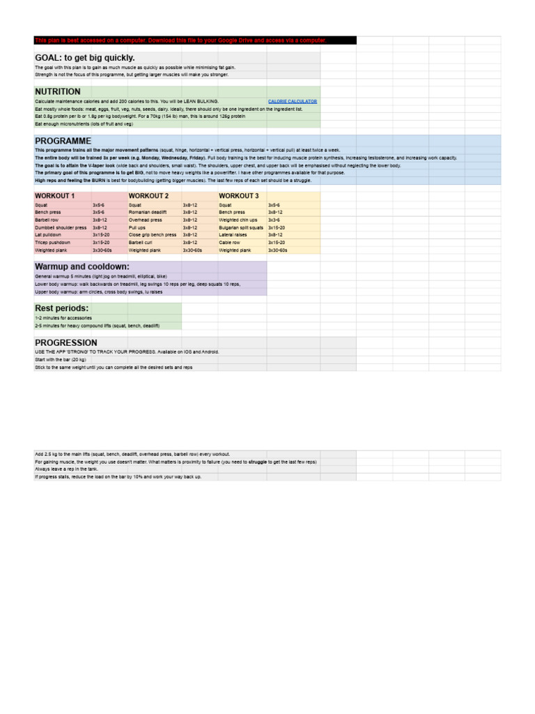 3 Day - Week Beginner Bodybuilding Plan - Main Programme | PDF | Weight ...