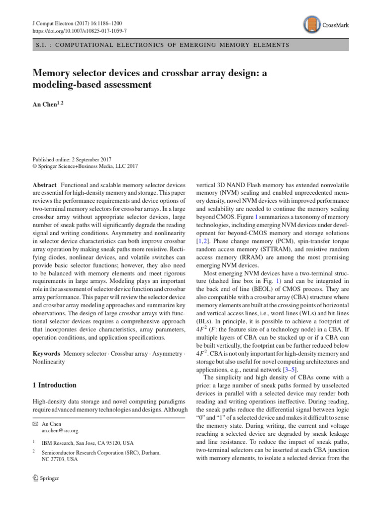 Memory Selector Devices and Crossbar Array Design A | PDF | Diode | Rectifier