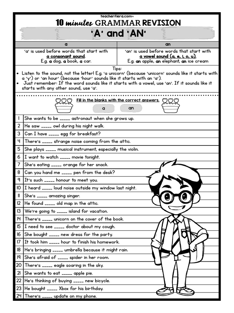 10-MINUTES-GRAMMAR-REVISION-A-and-AN | PDF