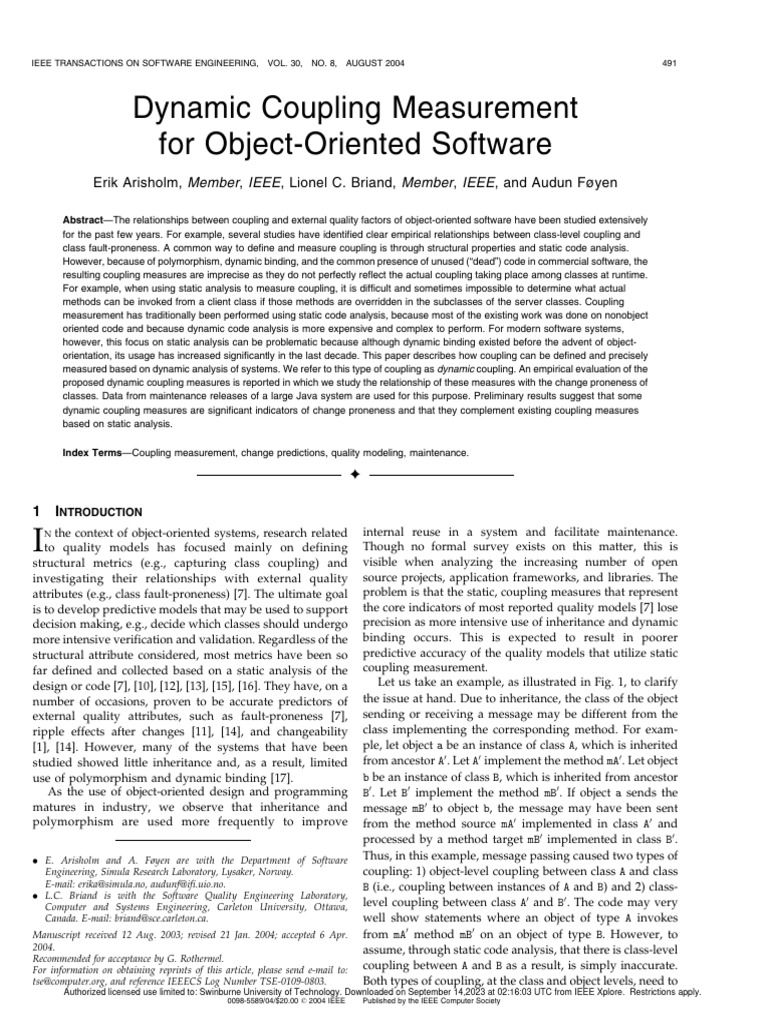 Dynamic Coupling Measurement For Object-Oriented Software | PDF | Class (Computer Programming ...
