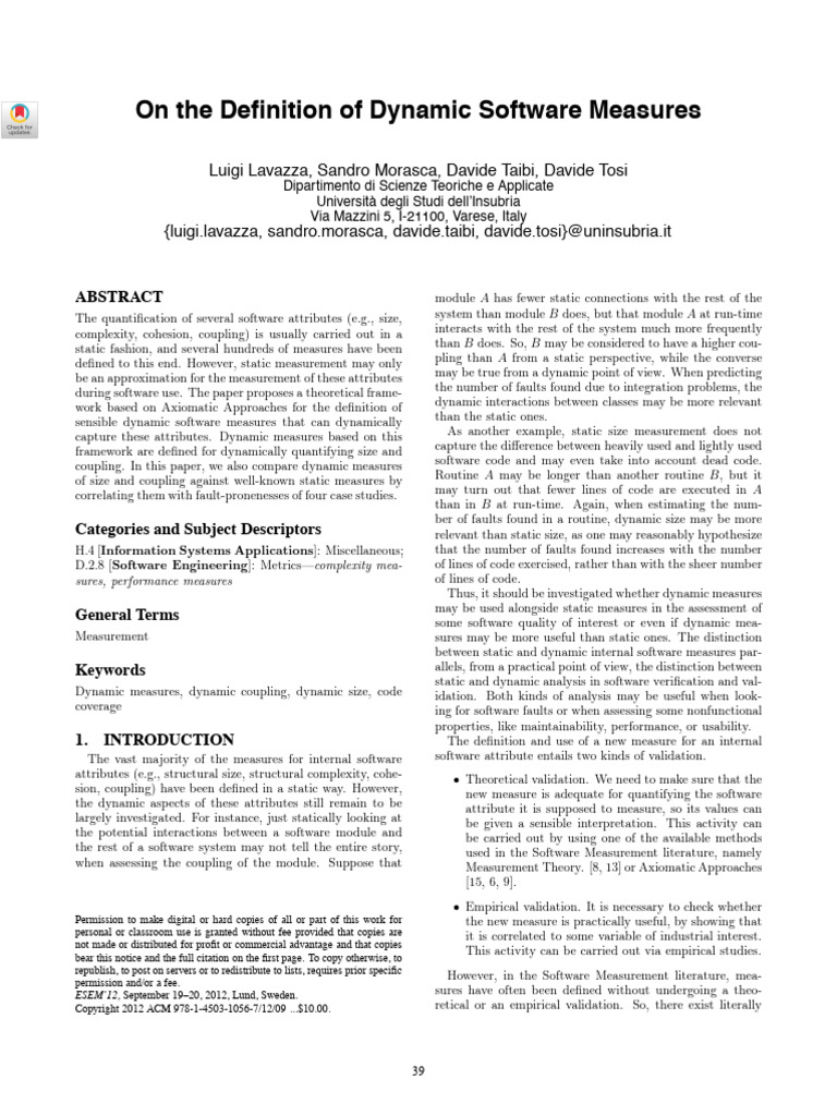 On The Definition of Dynamic Software Measures | PDF | Class (Computer Programming) | Method ...