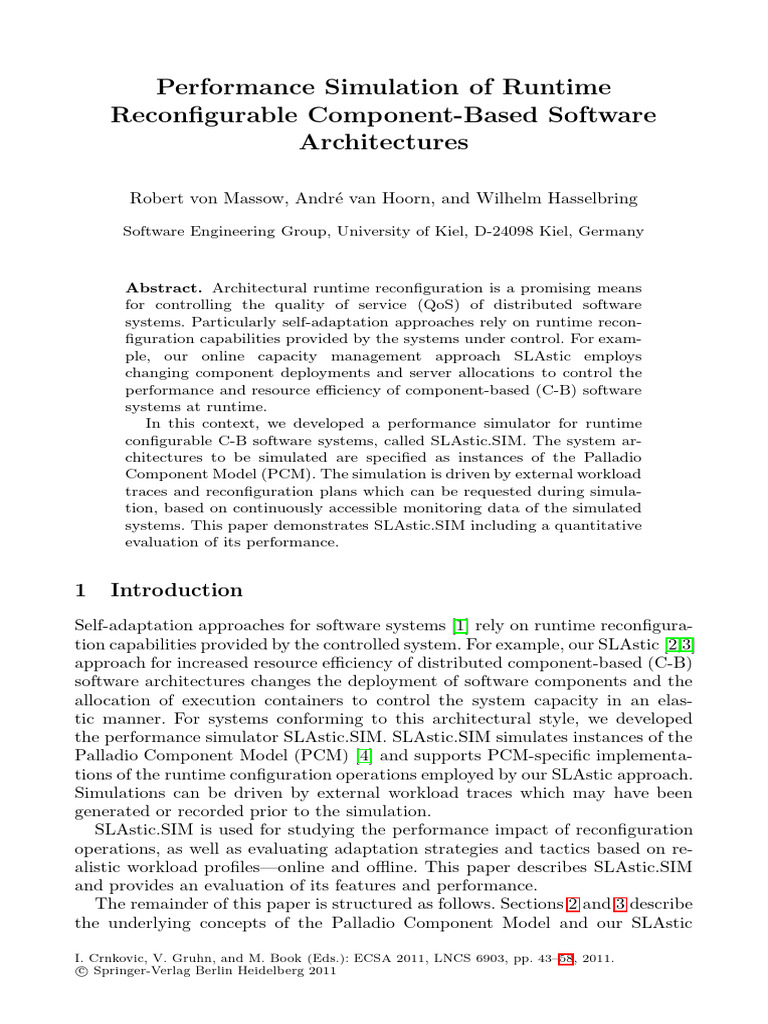 Performance Simulation of Runtime Reconfigurable Component-Based Software | PDF | Simulation ...