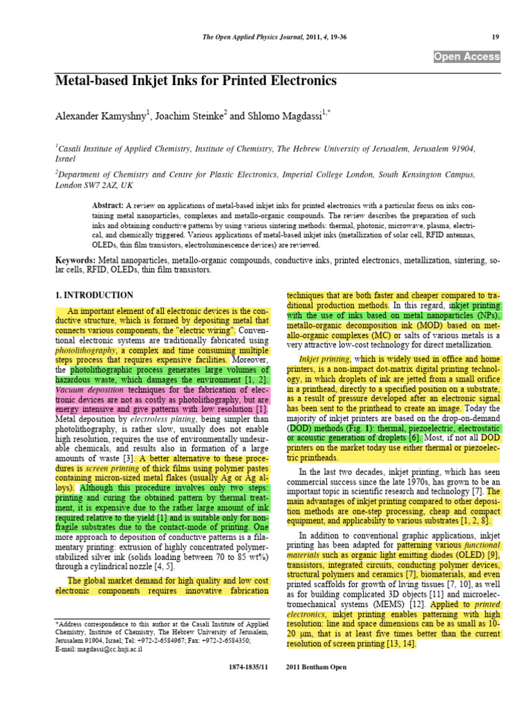 1_Metal-based-Inkjet-Inks-for-Printed-Electronics | PDF | Sintering | Oled