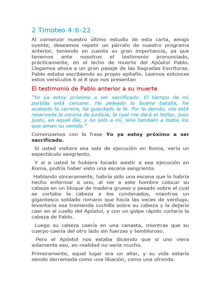 2 Timoteo 4 | PDF | Pablo el apóstol | Primera epístola a los corintios