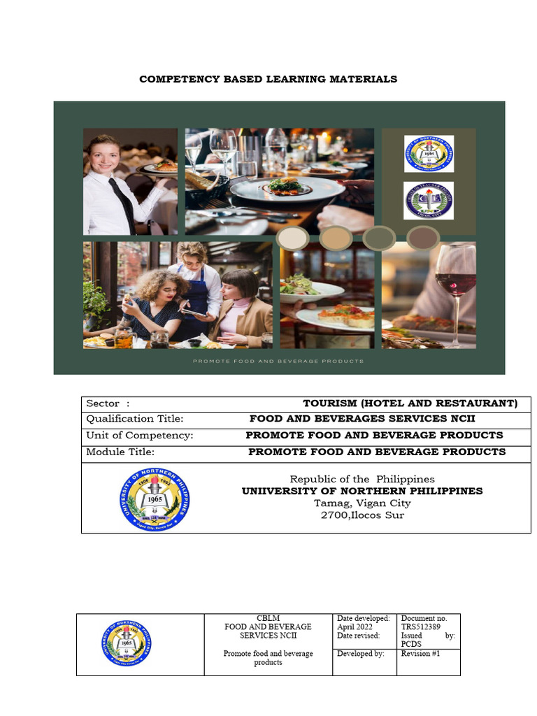 New Preliminary Pages CBLM | PDF | Waiting Staff | Menu