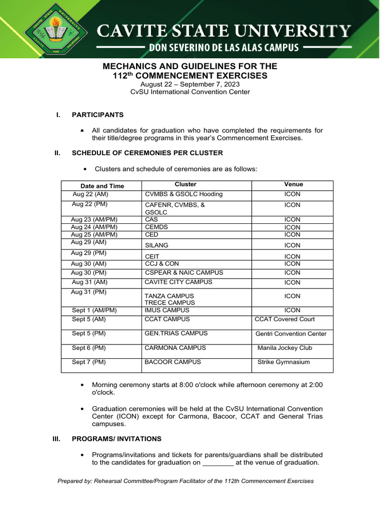 2023 CvSU Graduation Mechanics and Guidelines | PDF | Clothing | Fashion