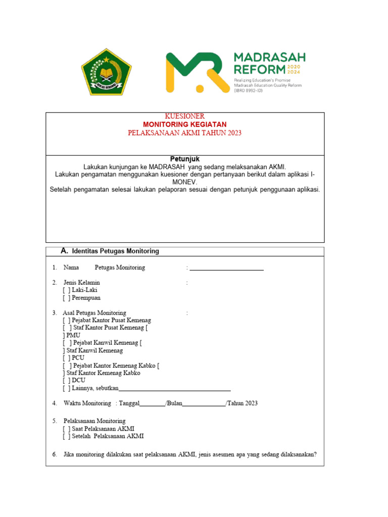 Instrumen Monev Akmi 2023 | PDF