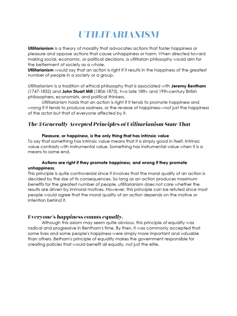 Utilitarianism Ethics Pdf Utilitarianism Happiness