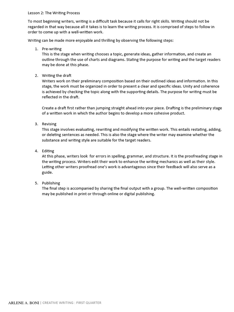 Lesson 2 the Writing Process | PDF