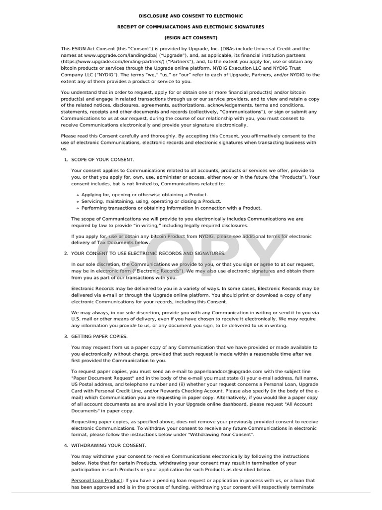 ESIGN Act Consent Agreement | PDF | Credit Card | Mobile Device