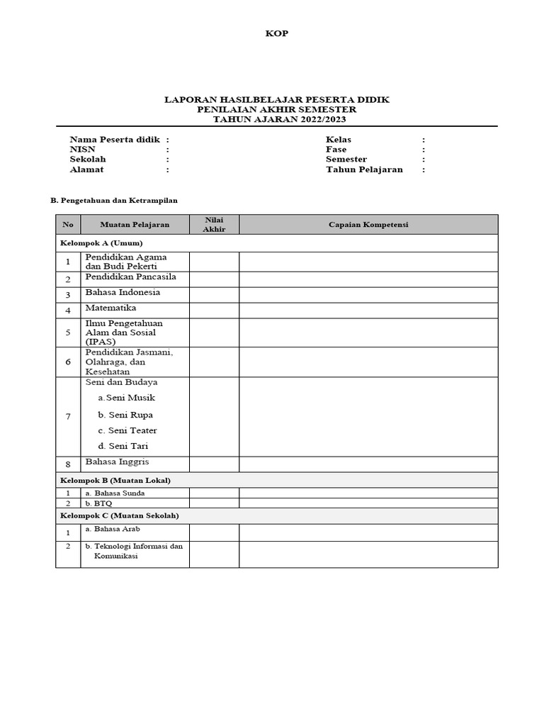 Format Rapor Kurmer | PDF