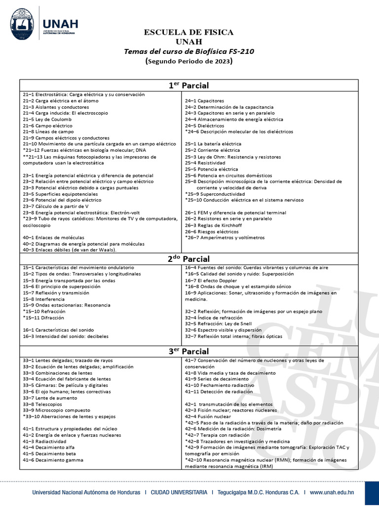 Temario Curso Biofísica FS-210 | PDF | Desintegración radioactiva | La ...