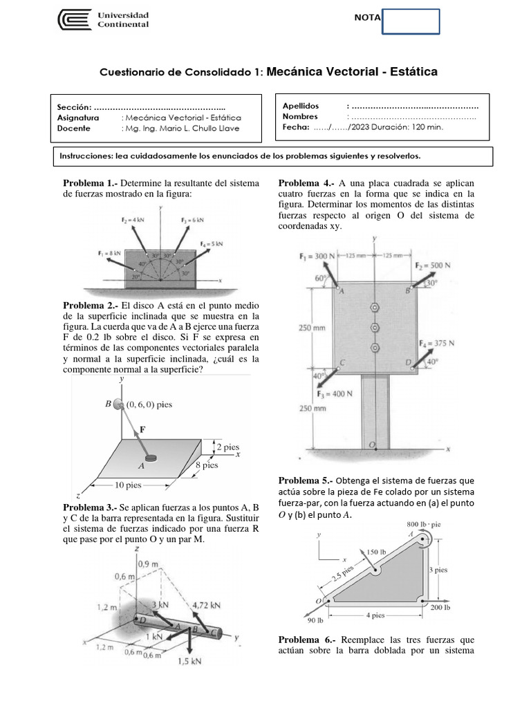 Cuestionario de Consolidado 1 | PDF | Vector Euclidiano | Mecanica clasica