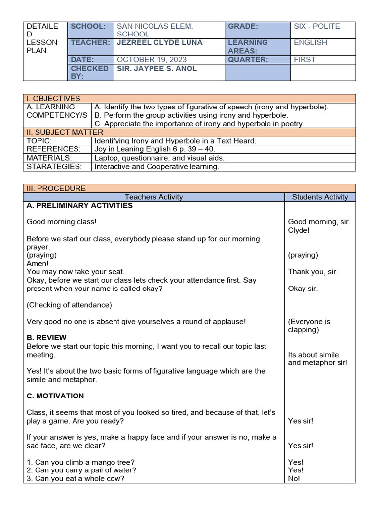 DETAILED LESSON PLAN in Science Grade 3 | PDF | Irony | Human Communication