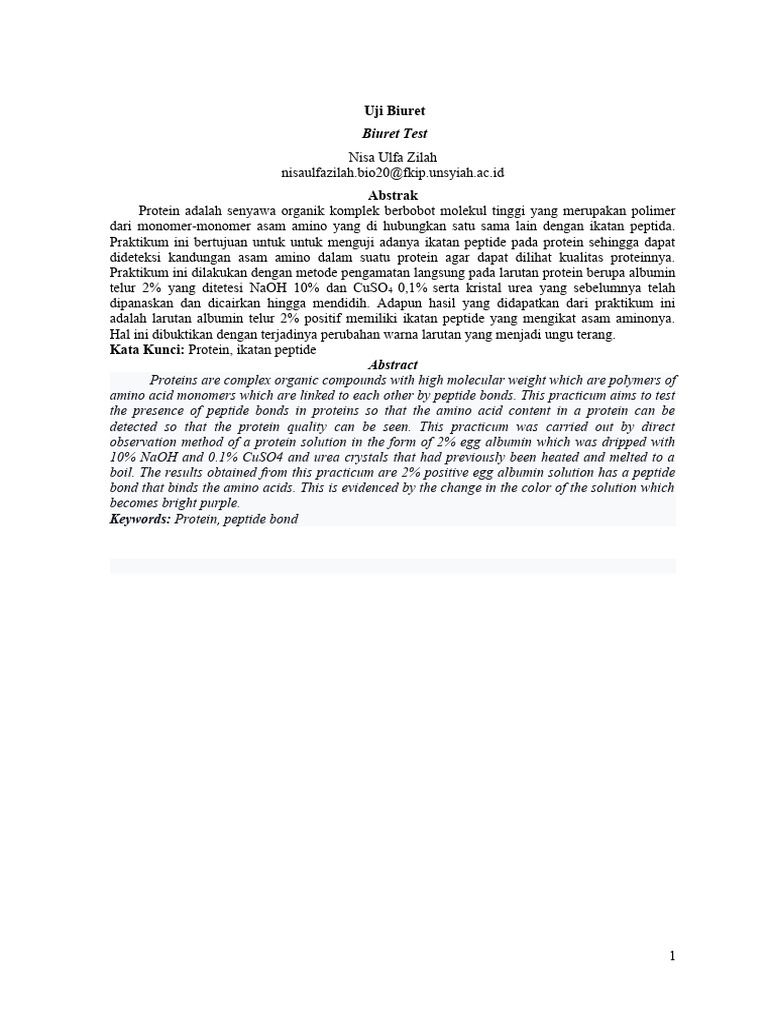 Uji Biuret - Laporan | PDF
