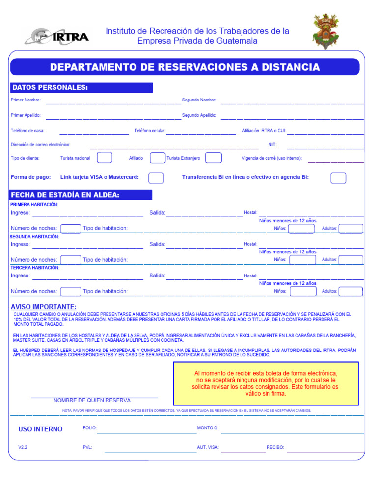 Formulario Reservas A Distancia Aldea de La Selva RD | Descargar gratis ...