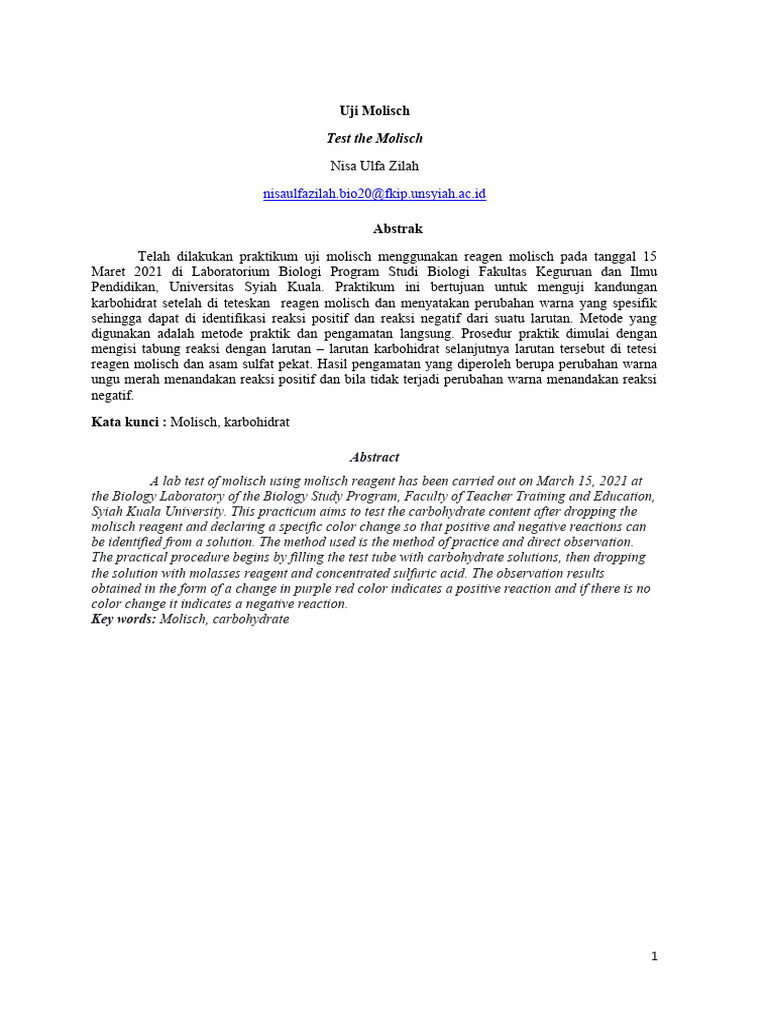 Laporan Biokim Uji Molisch | PDF