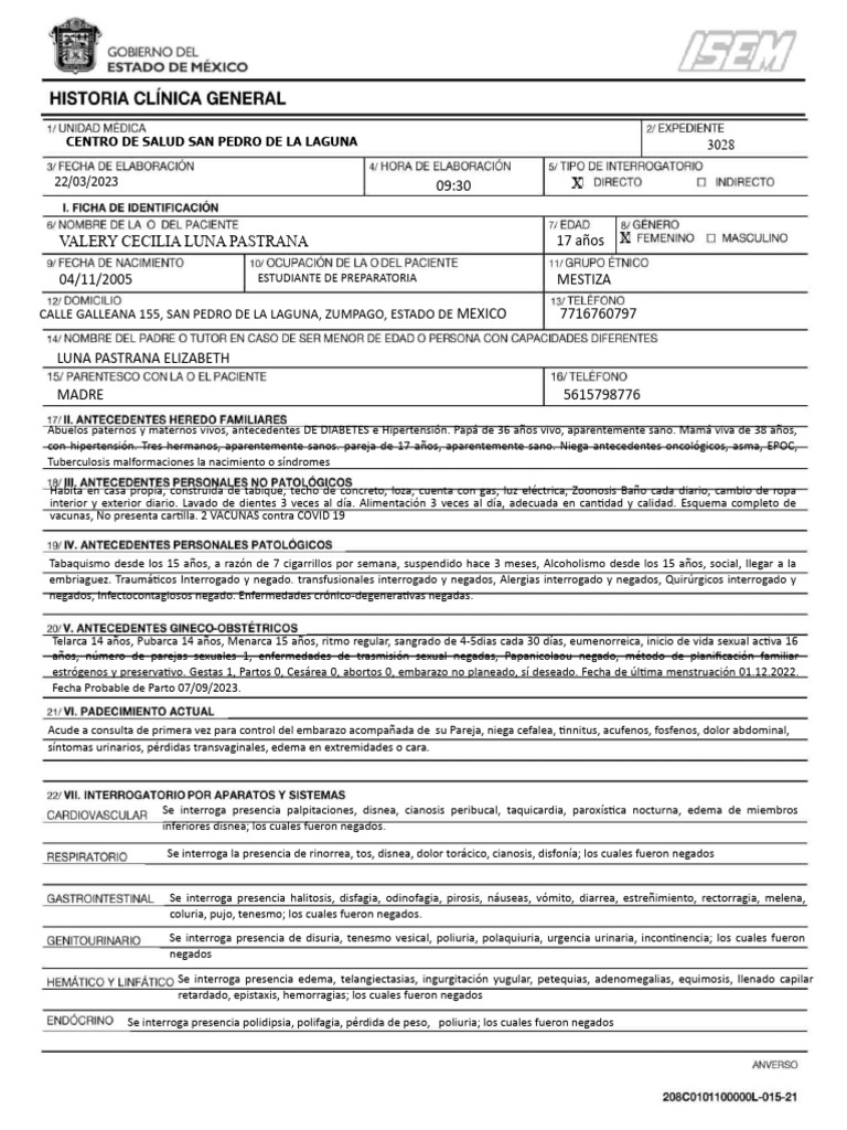 Historia Clinica Embarazo Formato | PDF | El embarazo | Control de la ...