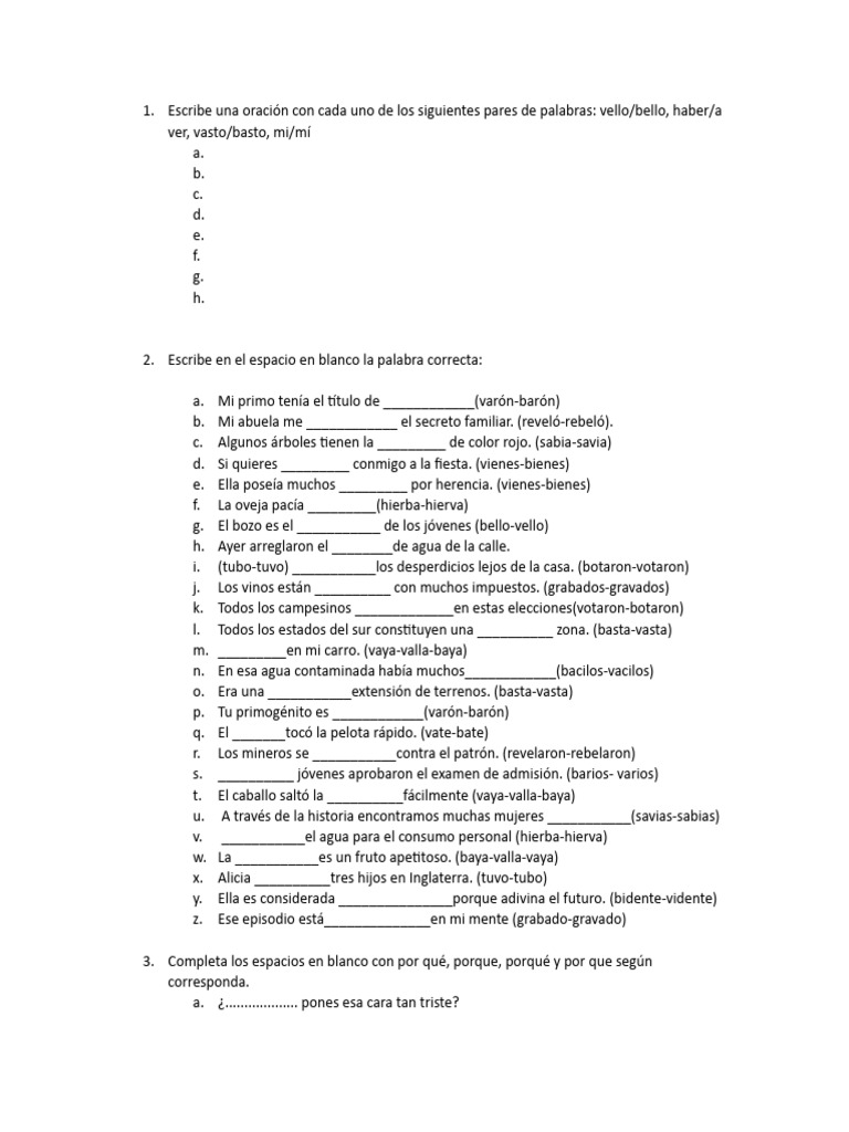 Ejercicios | PDF | Estudios de idiomas extranjeros | Hogar, jardinería ...