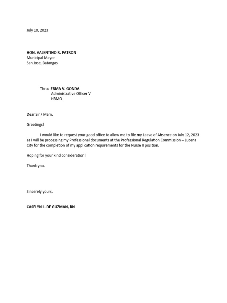Request Letter For Leave | PDF