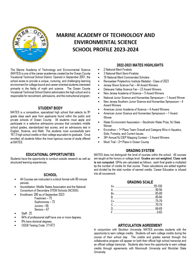 Mates School Profile 2023-2024 Sy | PDF | Sat | Science