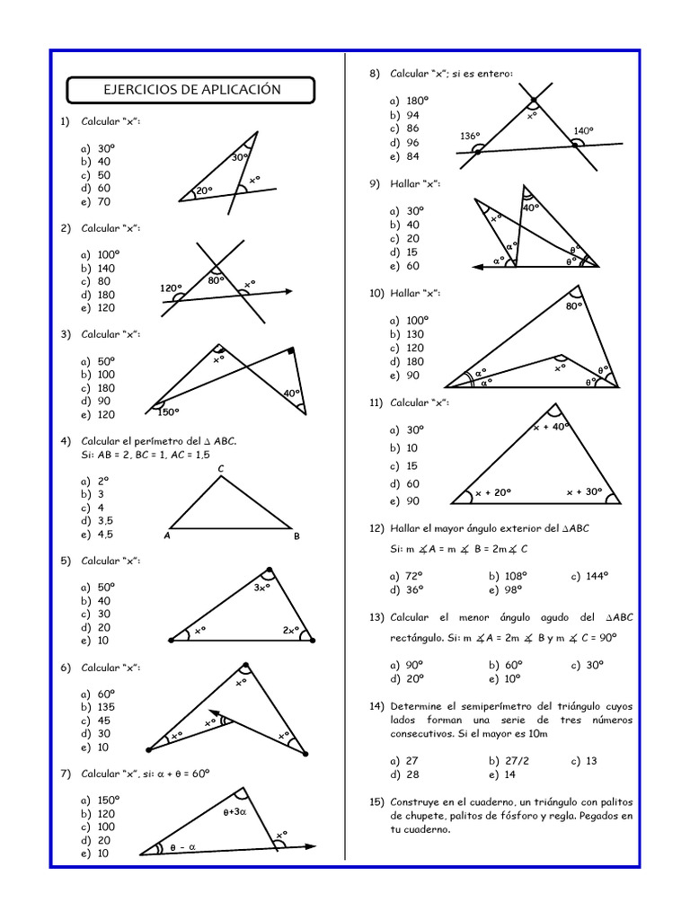 Ejercicios de Aplicación-Triangulos 2do | PDF | Triángulo | Geometría euclidiana