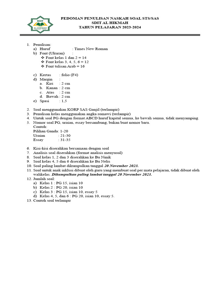 Pedoman Penulisan Naskah Soal STS, Sas | PDF