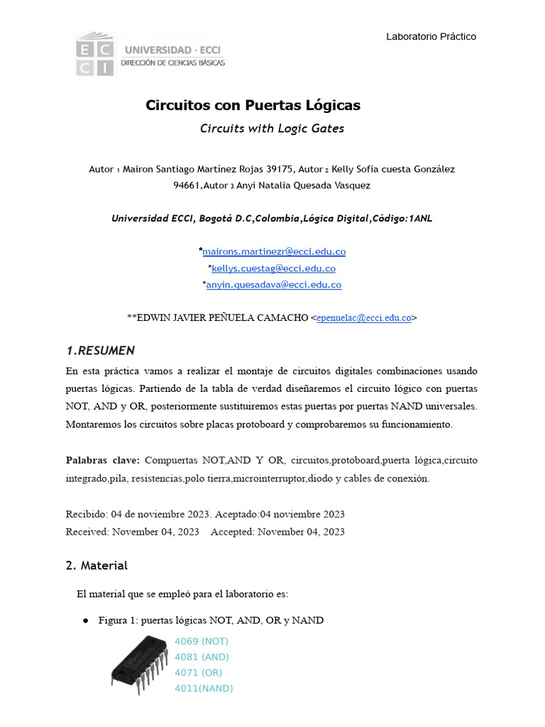 Circuitos Lógicos en Protoboard | PDF | Puerta lógica | Circuito integrado