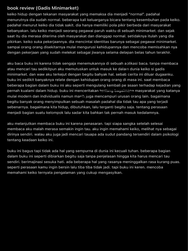 Book Review (Gadis Minimarket) | PDF