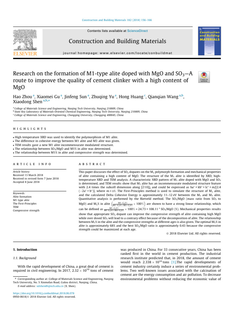 Research On The Formation of M1-Type Alite Doped With MgO and SO3-a Route To Improve The Quality ...