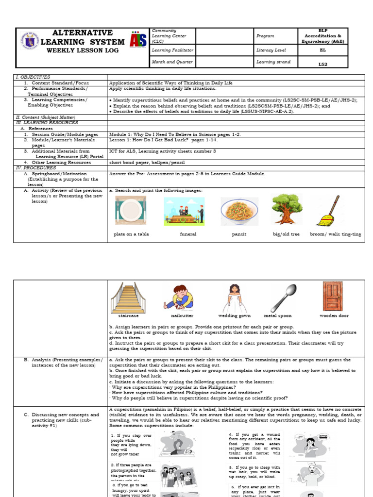 Ls2-Lesson 1 How Do I Get Bad Luck | PDF | Learning | Superstitions