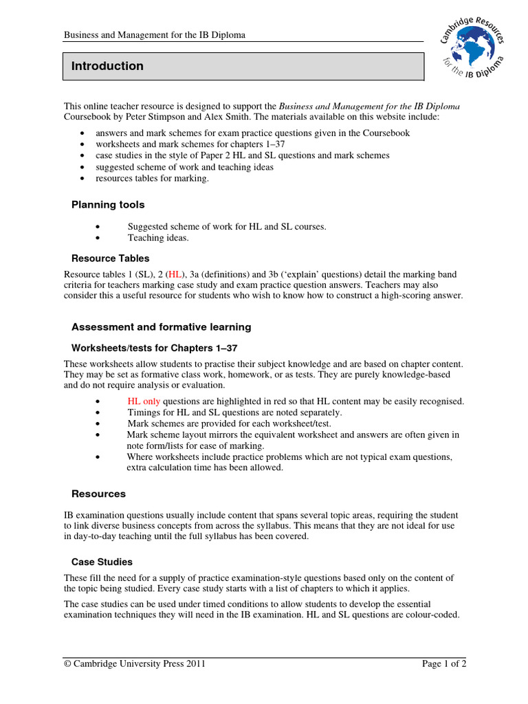 IB BusMan 1 Planning Intro1 | PDF | Worksheet | Behavior Modification