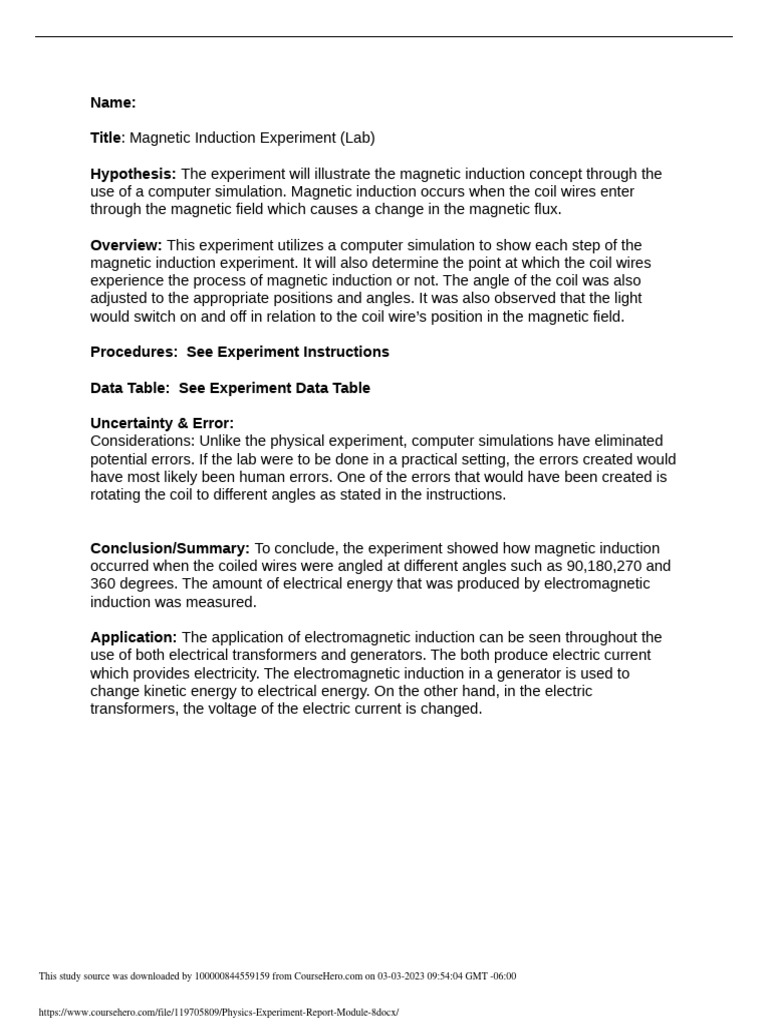 Physics Experiment Report Module 8 | PDF | Electromagnetic Induction ...
