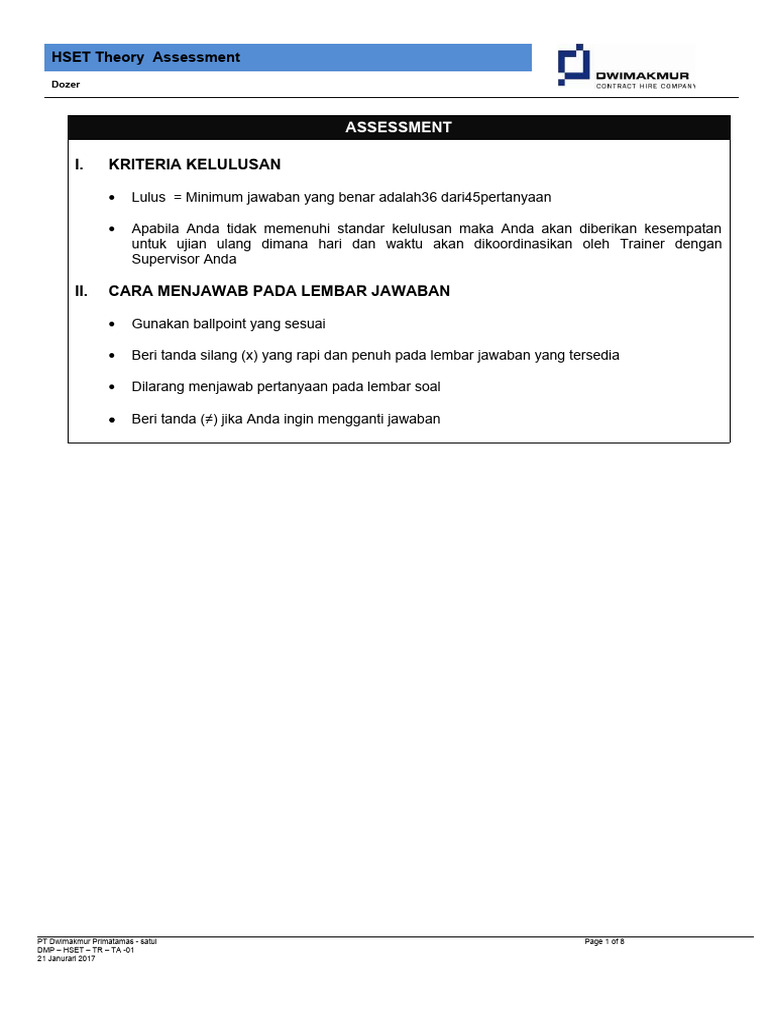 General Assesment Dozer | PDF