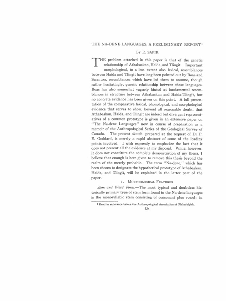The Na Dene Languages A Preliminary Report Pdf