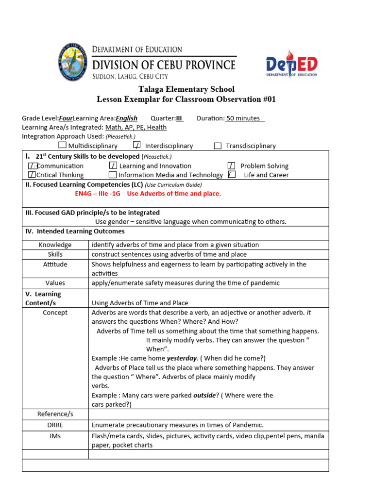 English Lesson Plan | PDF | Adverb | Learning