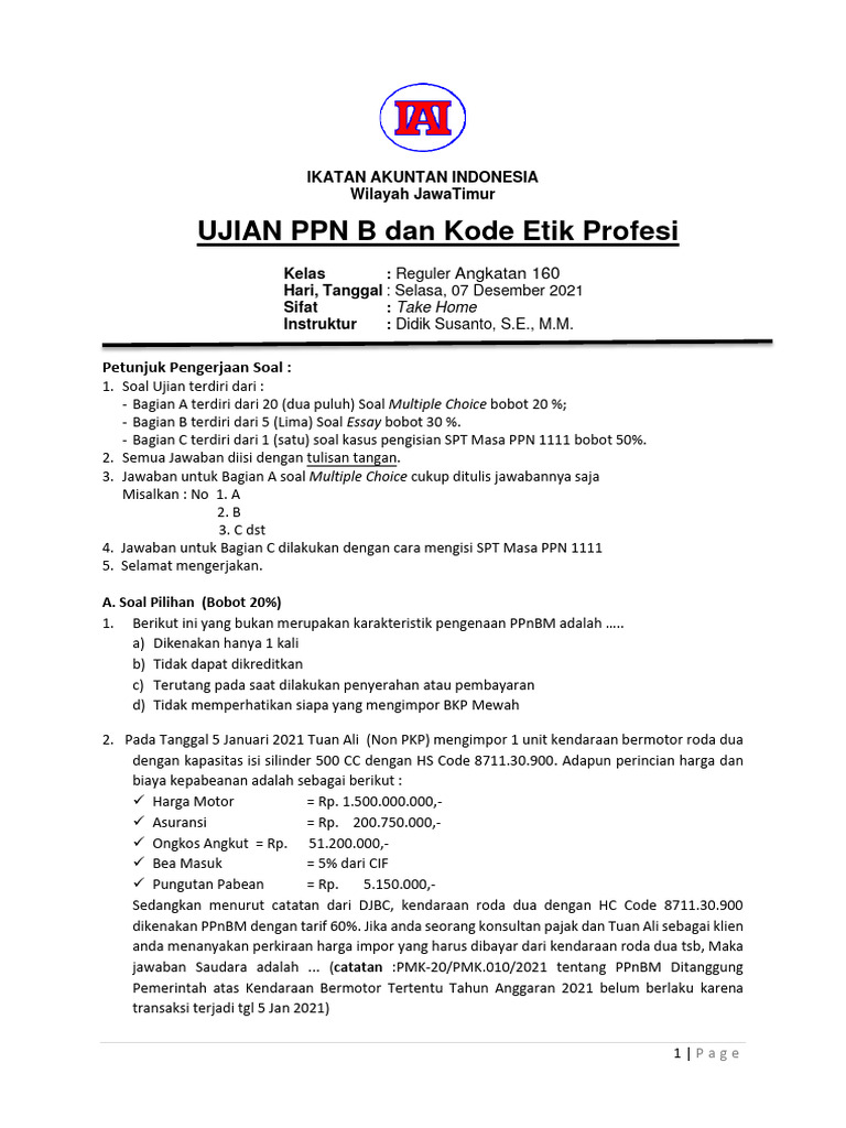 Naskah Ujian PPN B Dan Kode Etik Angk 160 | PDF