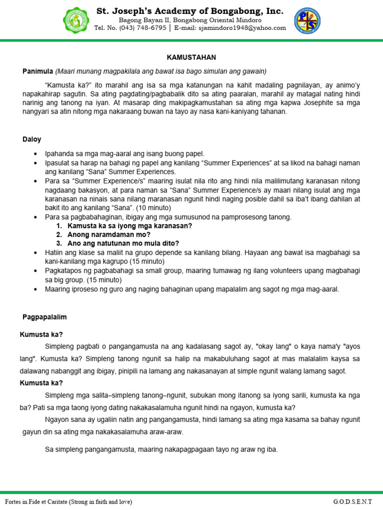 Guide For Kamustahan | PDF