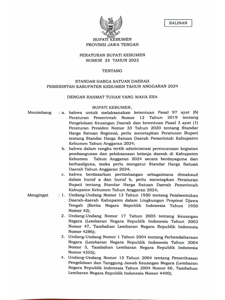 Salinan - Perbup 35 TH 2023 TTG SHSD 2024 | PDF | Bisnis
