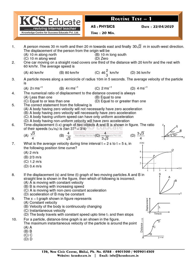 1.AS-RT Phy | PDF | Velocity | Acceleration