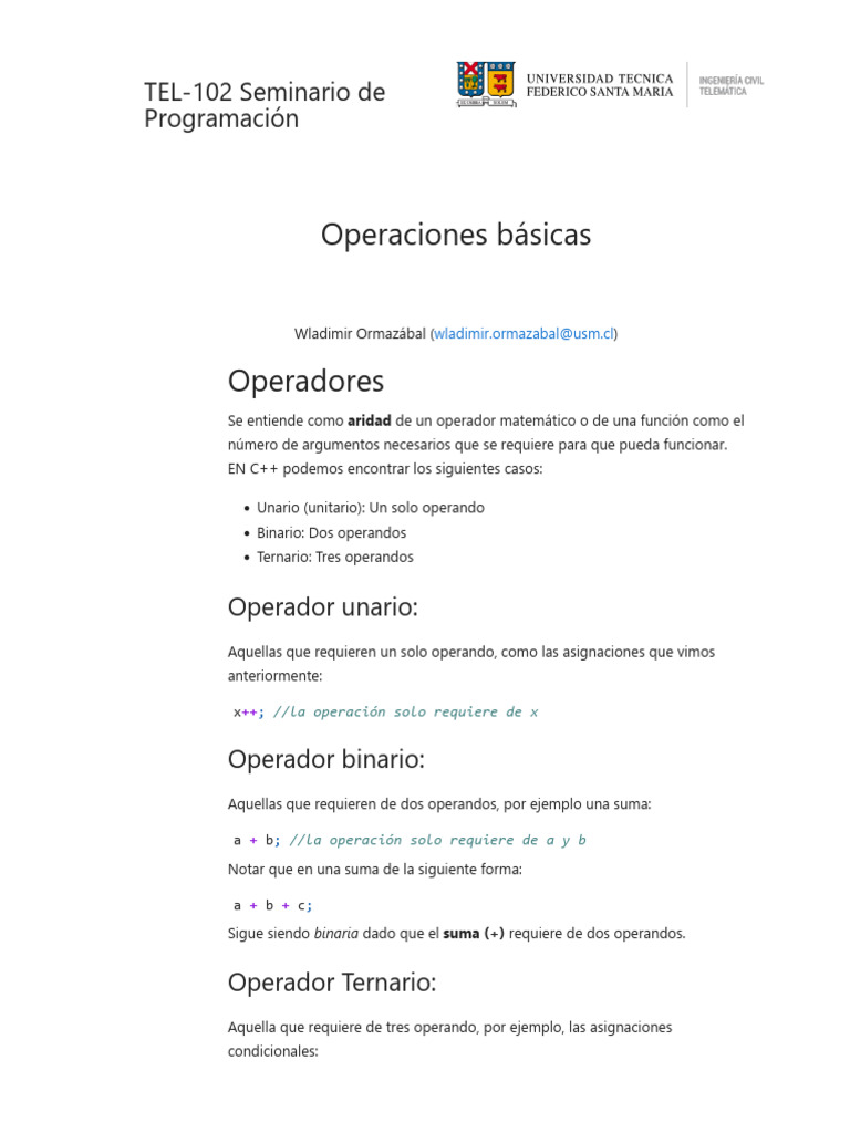 05 Operaciones | PDF | Operador (Matemáticas) | Tipo de datos