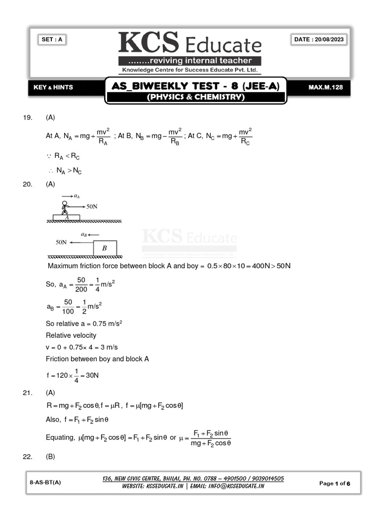 8-As-BT-A Phy&Chem Key & Hints | Download Free PDF | Phases Of Matter ...