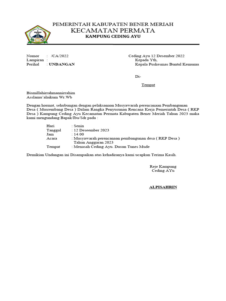 Surat Undangan Musdes | PDF