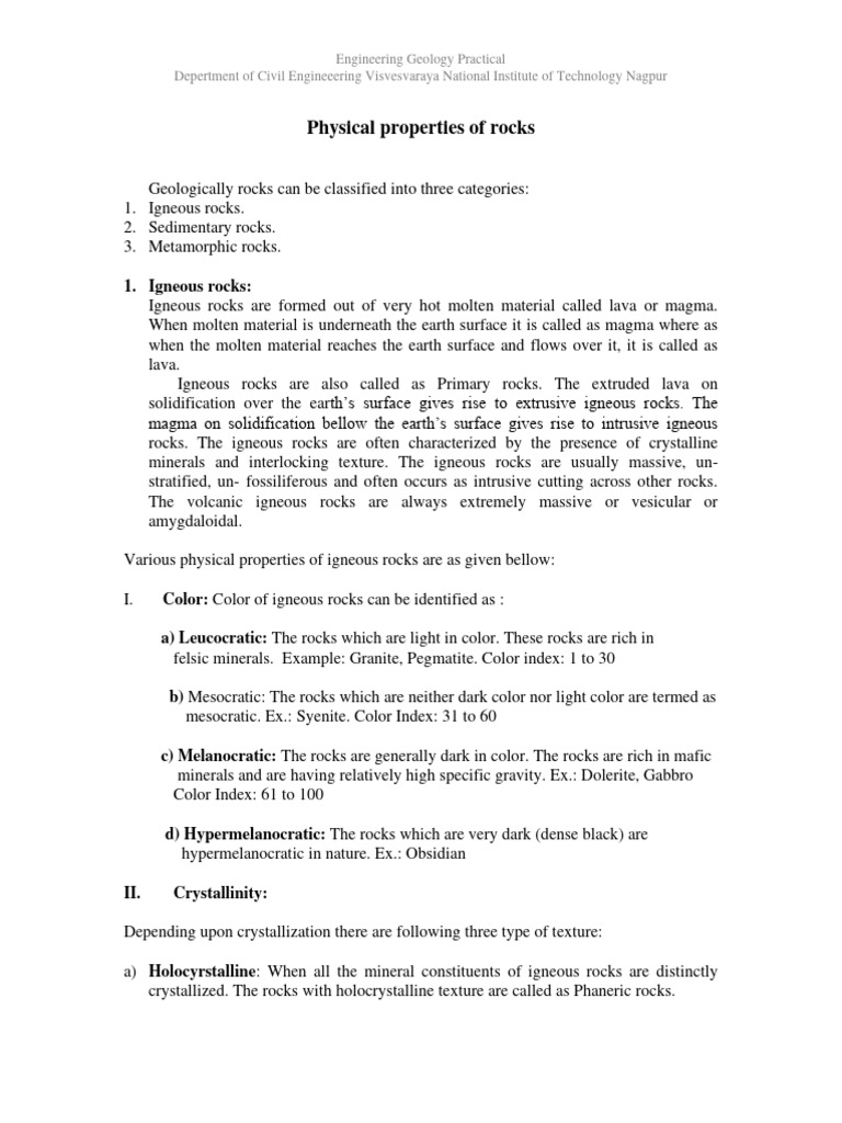 Properties of Igneous Rocks Explained | PDF | Rock (Geology) | Igneous Rock