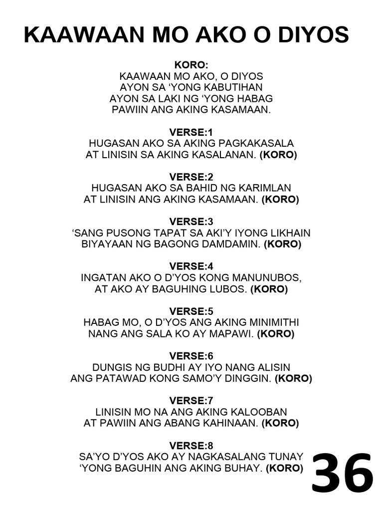 Kaawaan Mo Ako o Diyos New Lyrics | PDF
