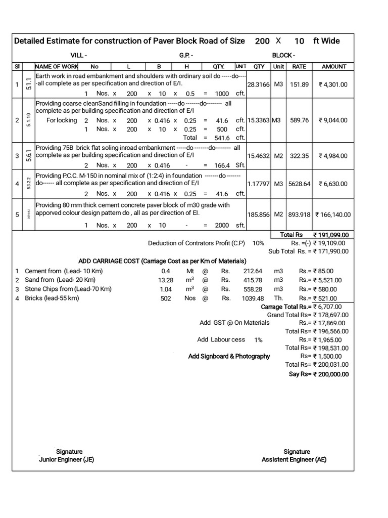 Paver Block Road 200 Ft Manakdiha | PDF | Civil Engineering | Nature