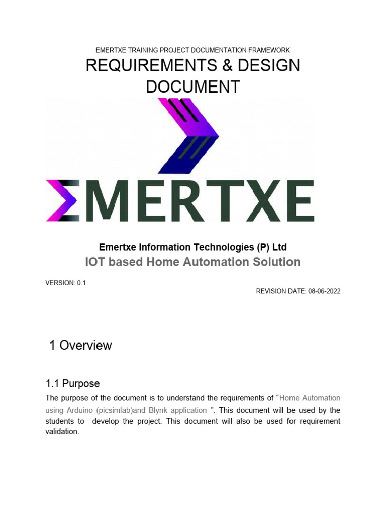 Emertxe Training Project Documentation Framework | PDF | Internet Of Things | Home Automation