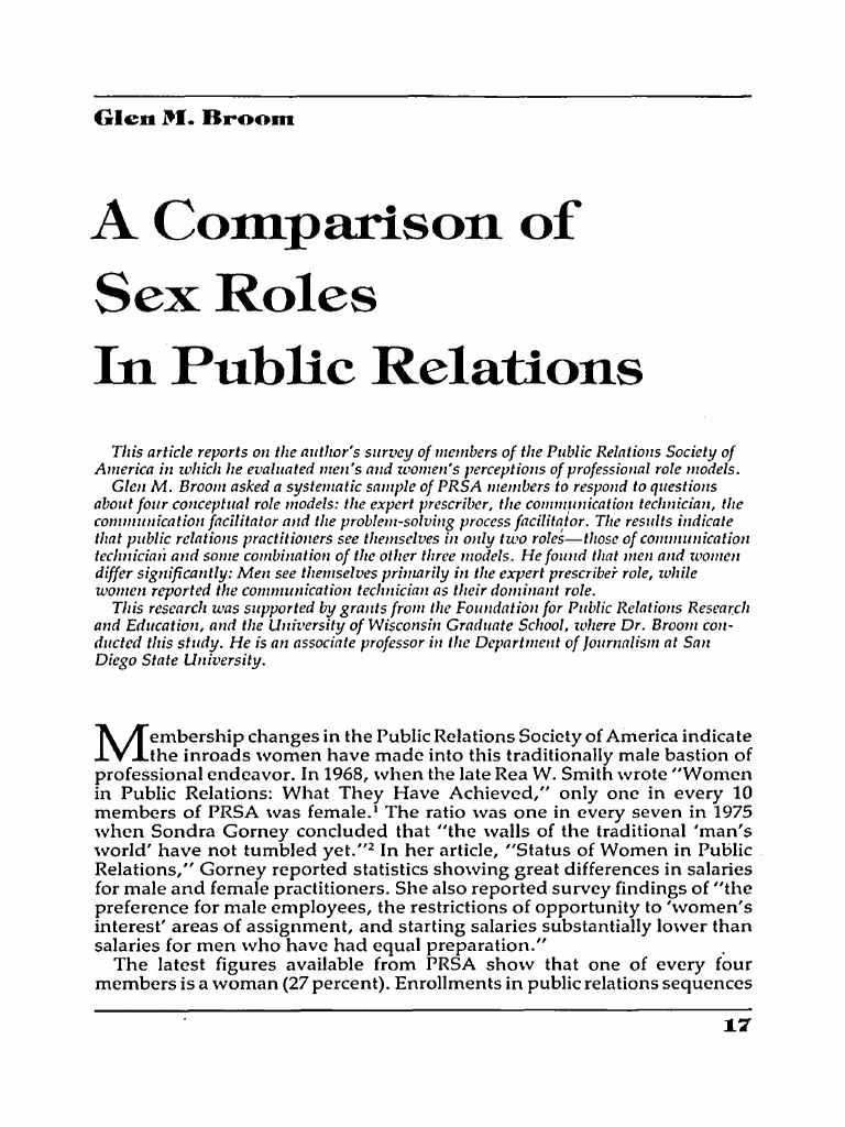 A Comparison Of Sex Role In Public Relation Glen Broom 1982 Pdf