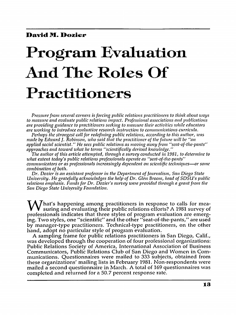 Program Evaluation and the Roles of Practitioners_doizer 1984 | PDF ...